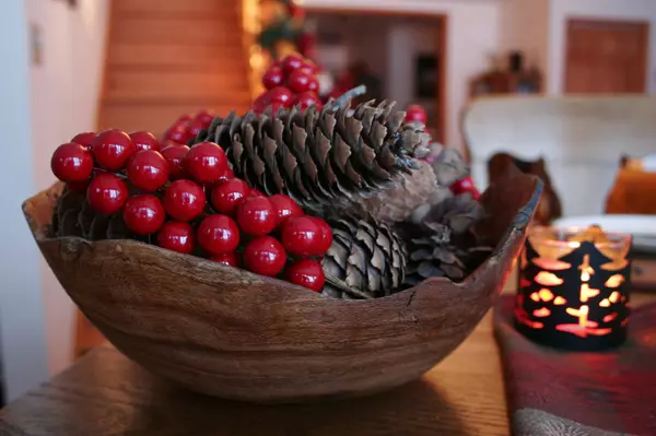 I-Pinecone kunye ne-cranberry i-Christmas display