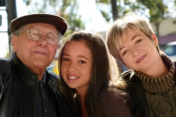 Abuelo, adolescente y madre