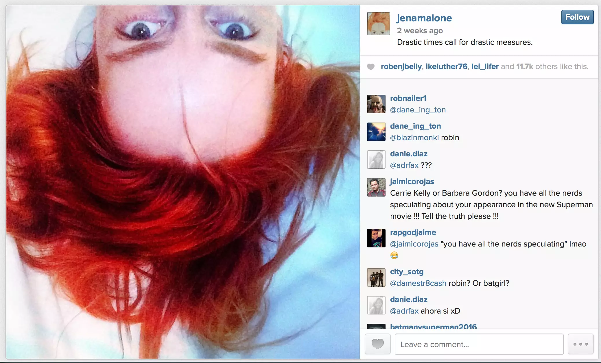 Jena Malone Instagrams gwallt coch newydd