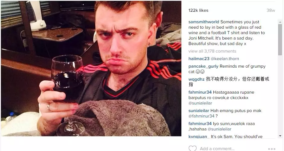 sam smith breakup selfie