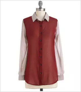 oxblood-hued sheer blouse
