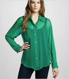 翠绿色透明衬衫