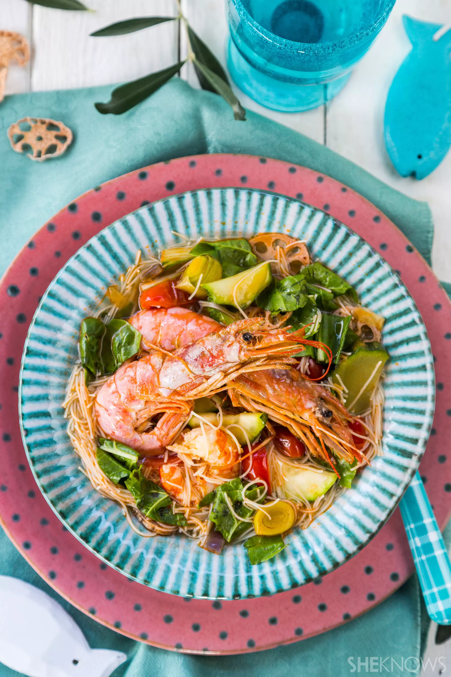 Sopa de fideos de calabaza con camarones