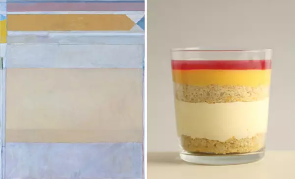 Diebenkorn Trifle ของ Caitlin จาก Modern Art Desserts และงานศิลปะดั้งเดิม Ocean Park #122 โดย Richard Diebenkorn