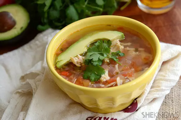 Boozy chicken & salsa soup with beer