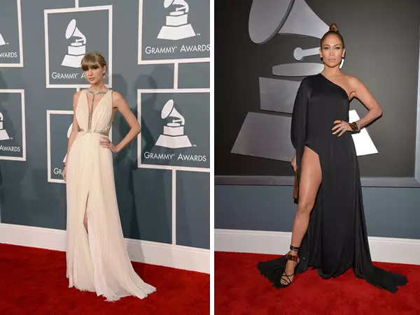 Jennifer Lopez ati Taylor Swift ni 2013 Grammy Awards