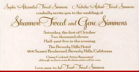 invitation af gene simmons og shannon tweed bryllup
