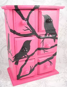 Žarko roza črna ptičja škatla za nakit