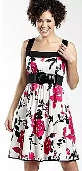 Contrast Trim Belted Sundress-White/Fuschia Floral