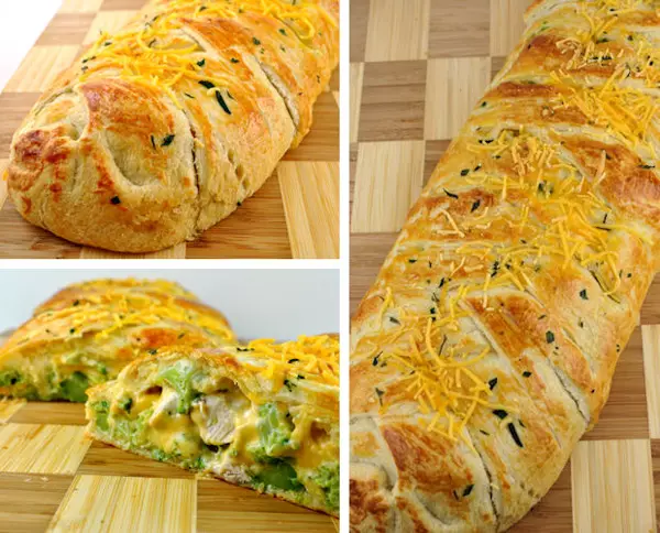 Broccoli cheddar kuku croissant braid